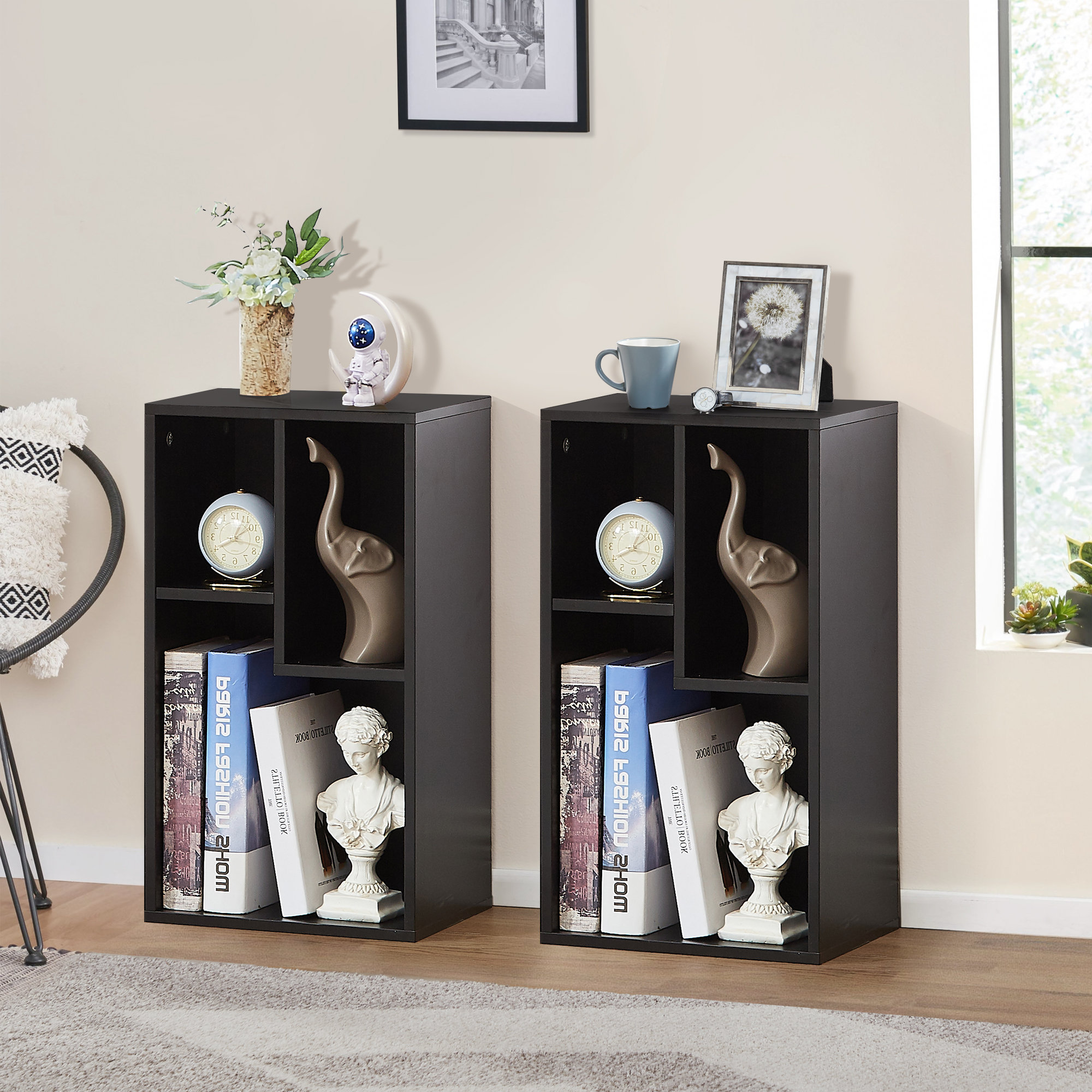Ashmit 3 Cube Small Modern Bookcases Set of 2 Wade Logan Color Black